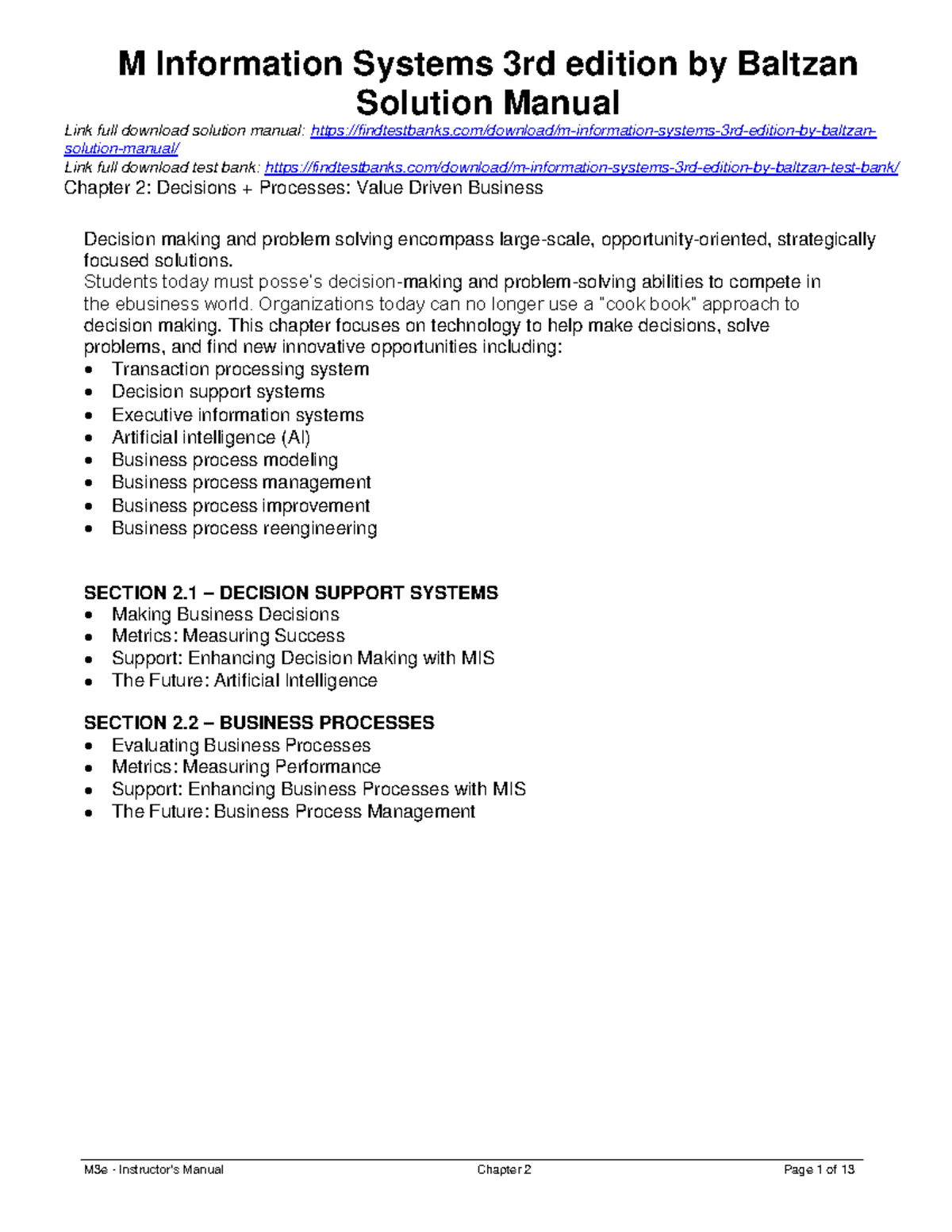 M Information Systems 3rd edition by Baltzan Solution Manual - Students ...