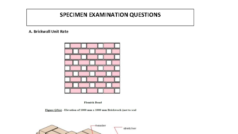 SPECIMEN EXAMINATION QUESTIONS: Rate Build-Up for Masonry - Studocu
