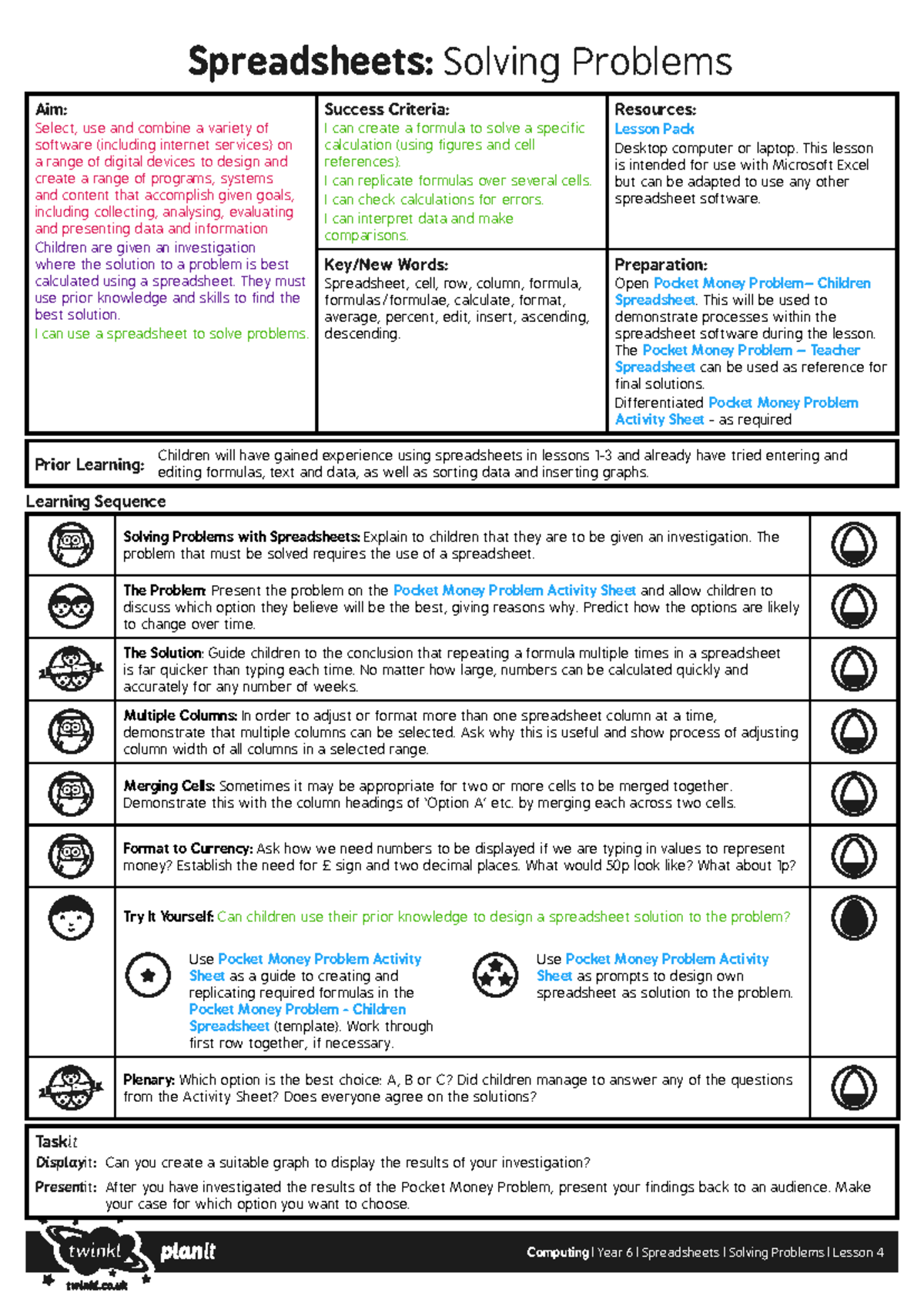 Computing Year 6: Lesson 4 - Solving Problems with Spreadsheets - Studocu