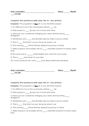 Unit 2 Grammar Short Test 2 A+B - Impulse 3 B1+ Tests ©Macmillan Polska ...