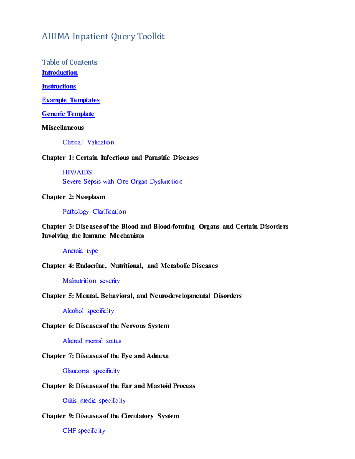 Query toolkit- Ahima 2019 - AHIMA Inpatient Query Toolkit Table of ...