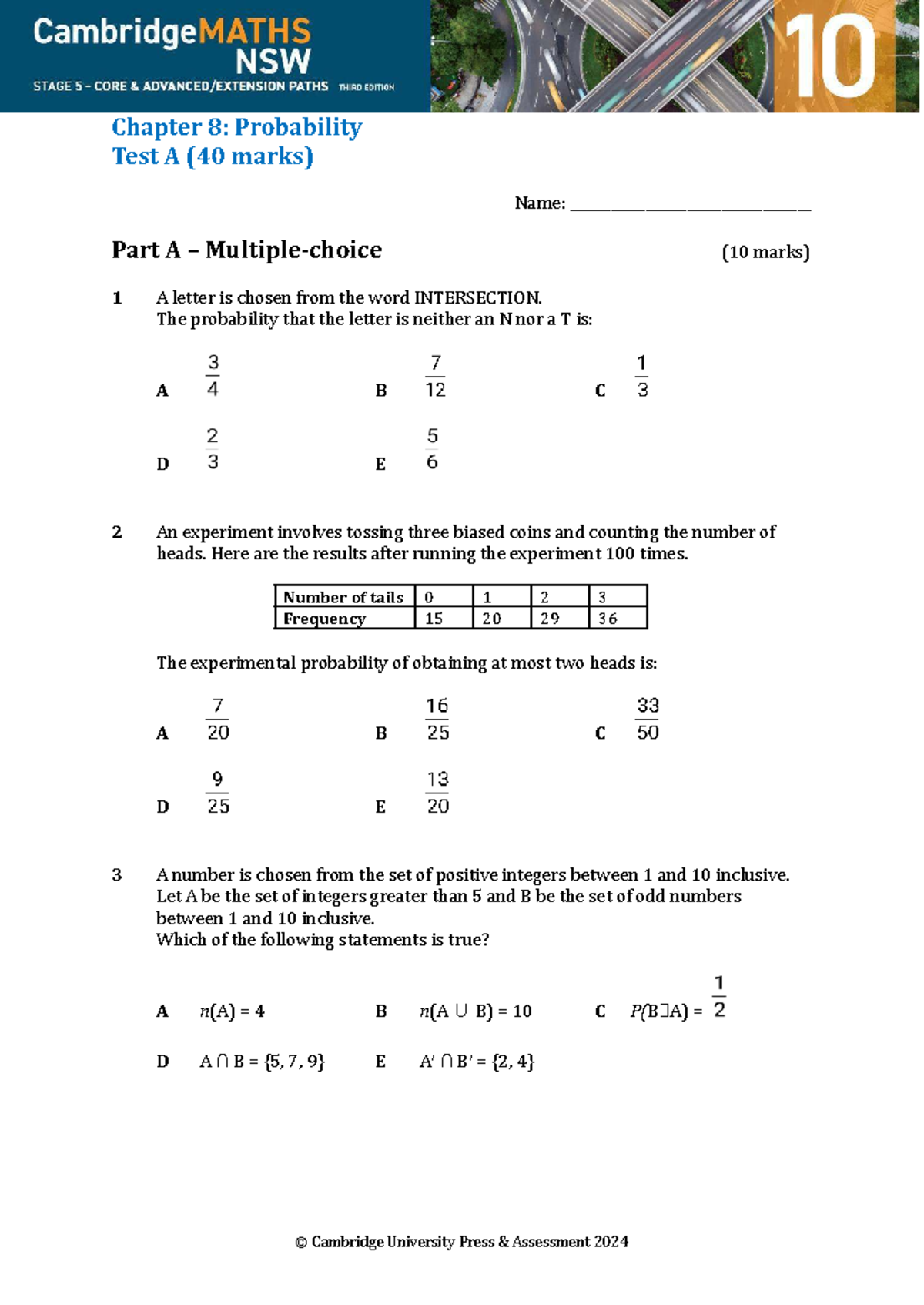 NSW Y10 Ch 8 Probability Test 08A: Concepts & Problems - Studocu