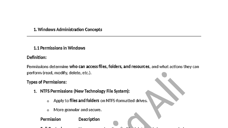 System and Network Administration: Windows & Linux Permissions Overview - Studocu
