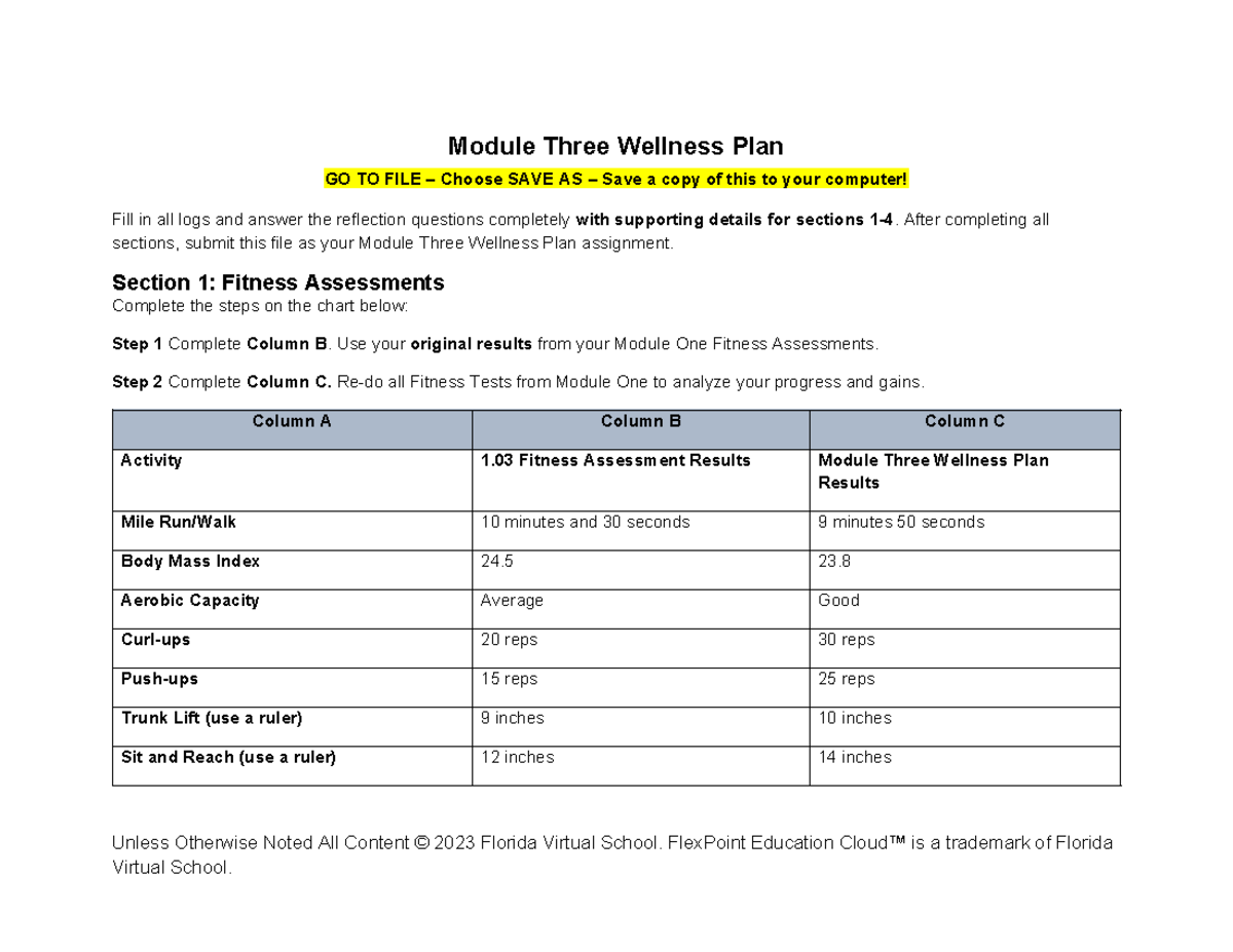 Module three wellness plan done - Module Three Wellness Plan GO TO FILE ...