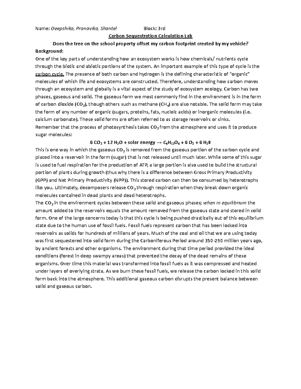 notes for apes class - Name: Deepshika, Pranavika, Shantel Block: 3rd ...