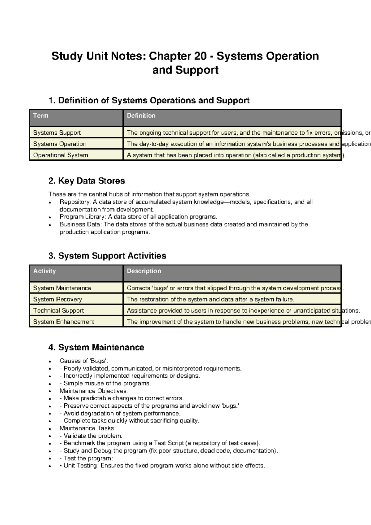 Chapter 20: Systems Operation & Support Overview and Key Concepts - Studocu