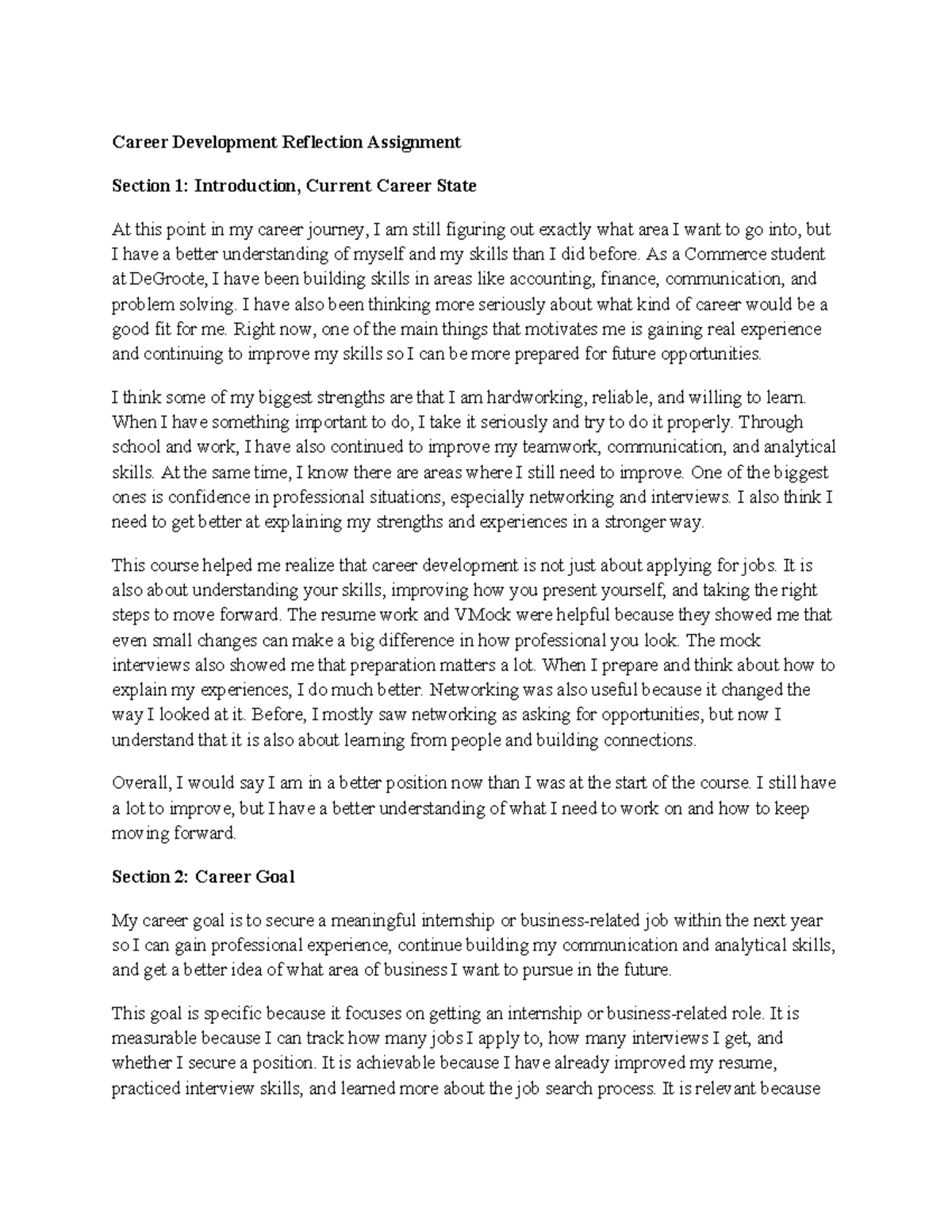 Assignment 3: Career Development Reflection and Next Steps - Studocu