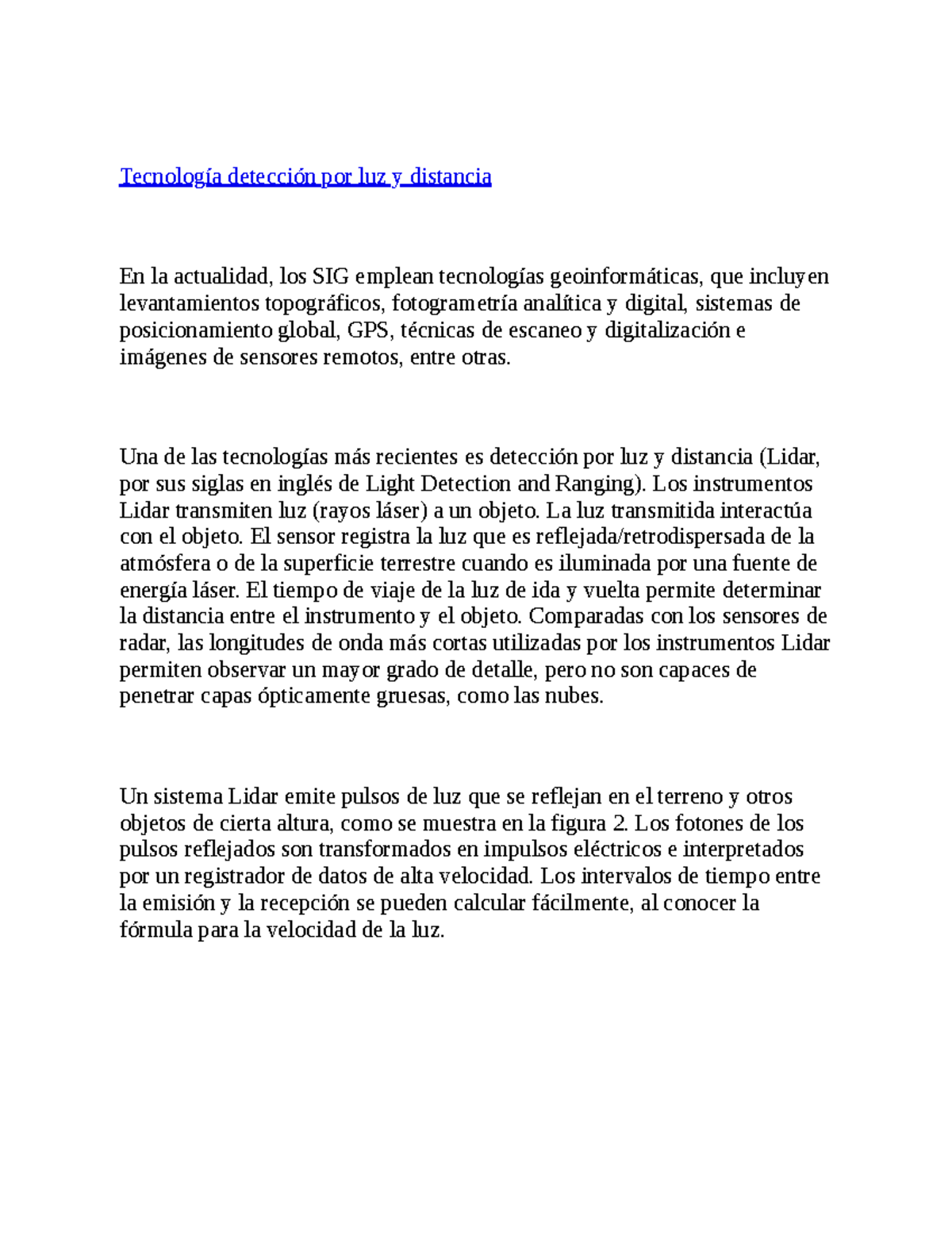 Tecnología Lidar en SIG: Detección por Luz y Distancia - Studocu