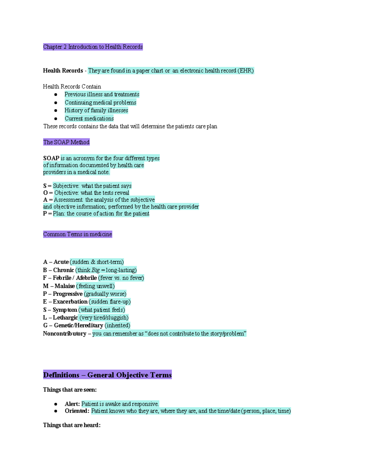 Chapter 2: Overview of Health Records and SOAP Method - Studocu