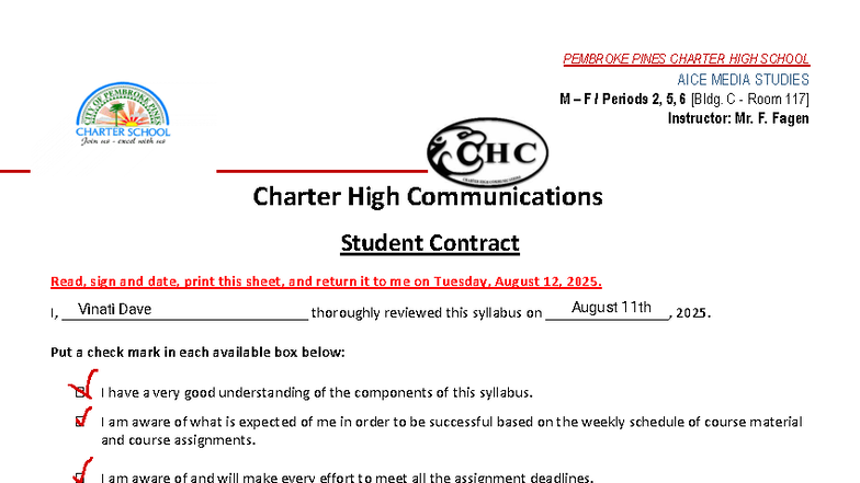 AICE Media Studies Class Syllabus 2025-26 - Student Contract - Studocu