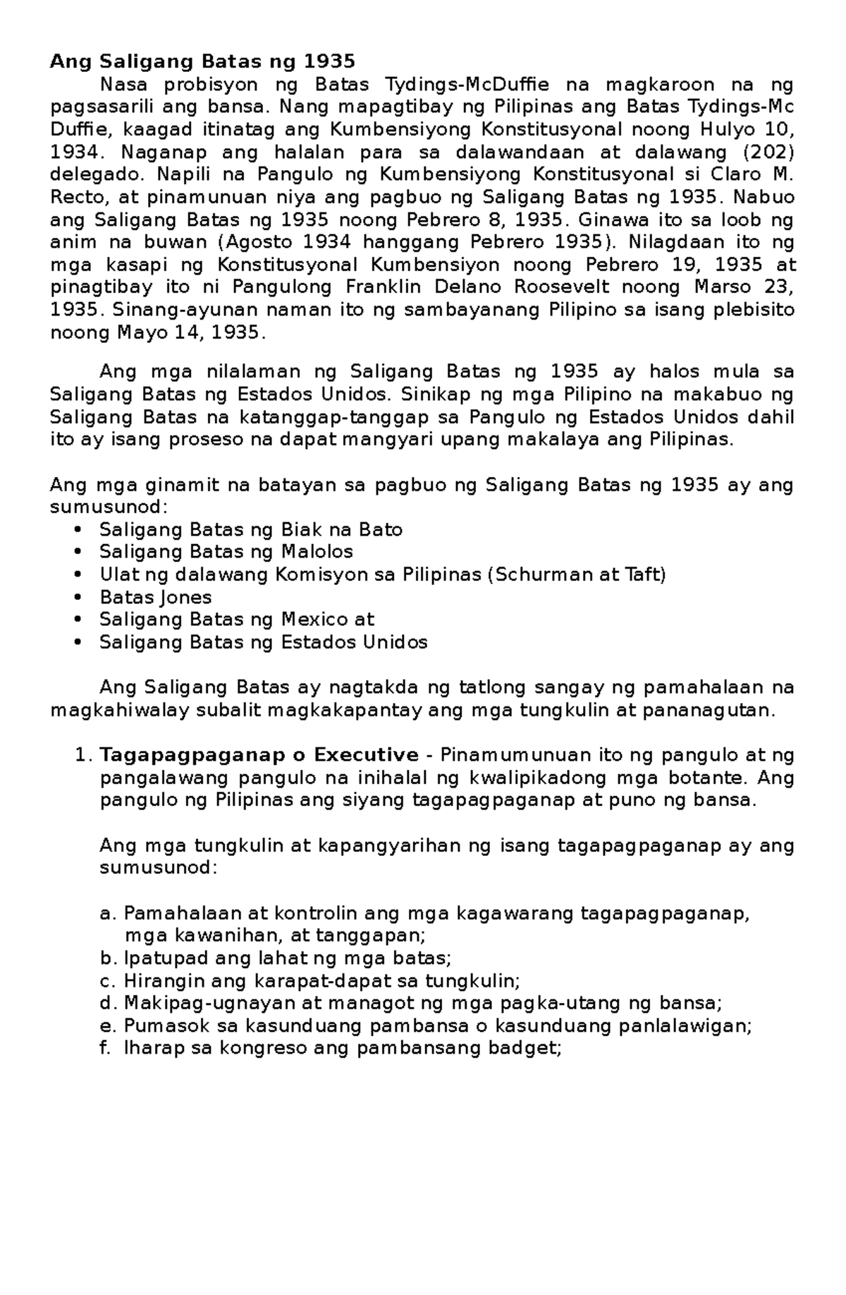 Ang Saligang Batas ng 1935 - Ang Saligang Batas ng 1935 Nasa probisyon ng Batas Tydings-McDuffie ...