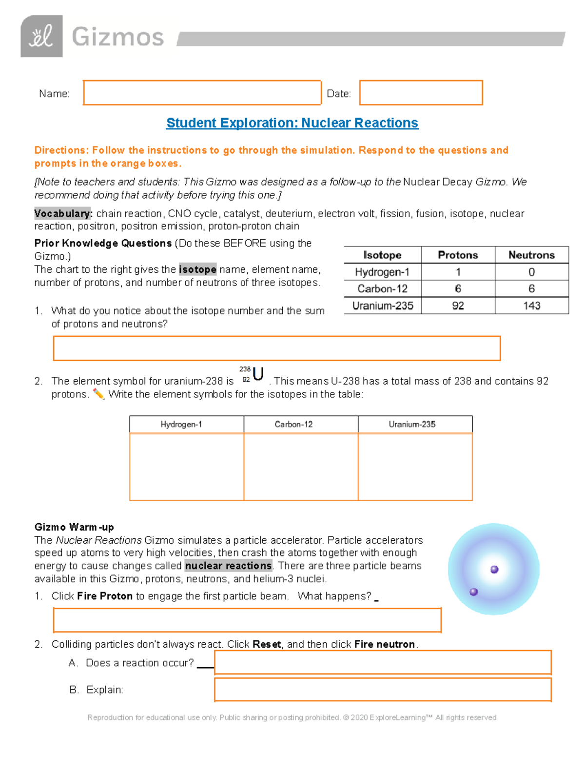 Copy of Nuclear Reactions SE - Name: Date: Student Exploration: Nuclear ...