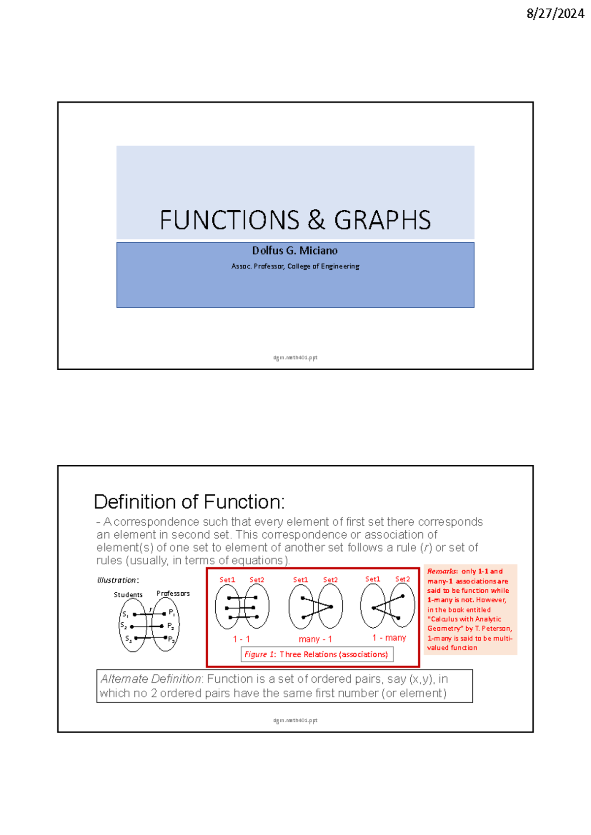 Functions and Graphs - Math 401 Lecture Notes - Studocu