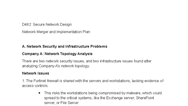 D482: Secure Network Design Analysis and Implementation Plan - Studocu