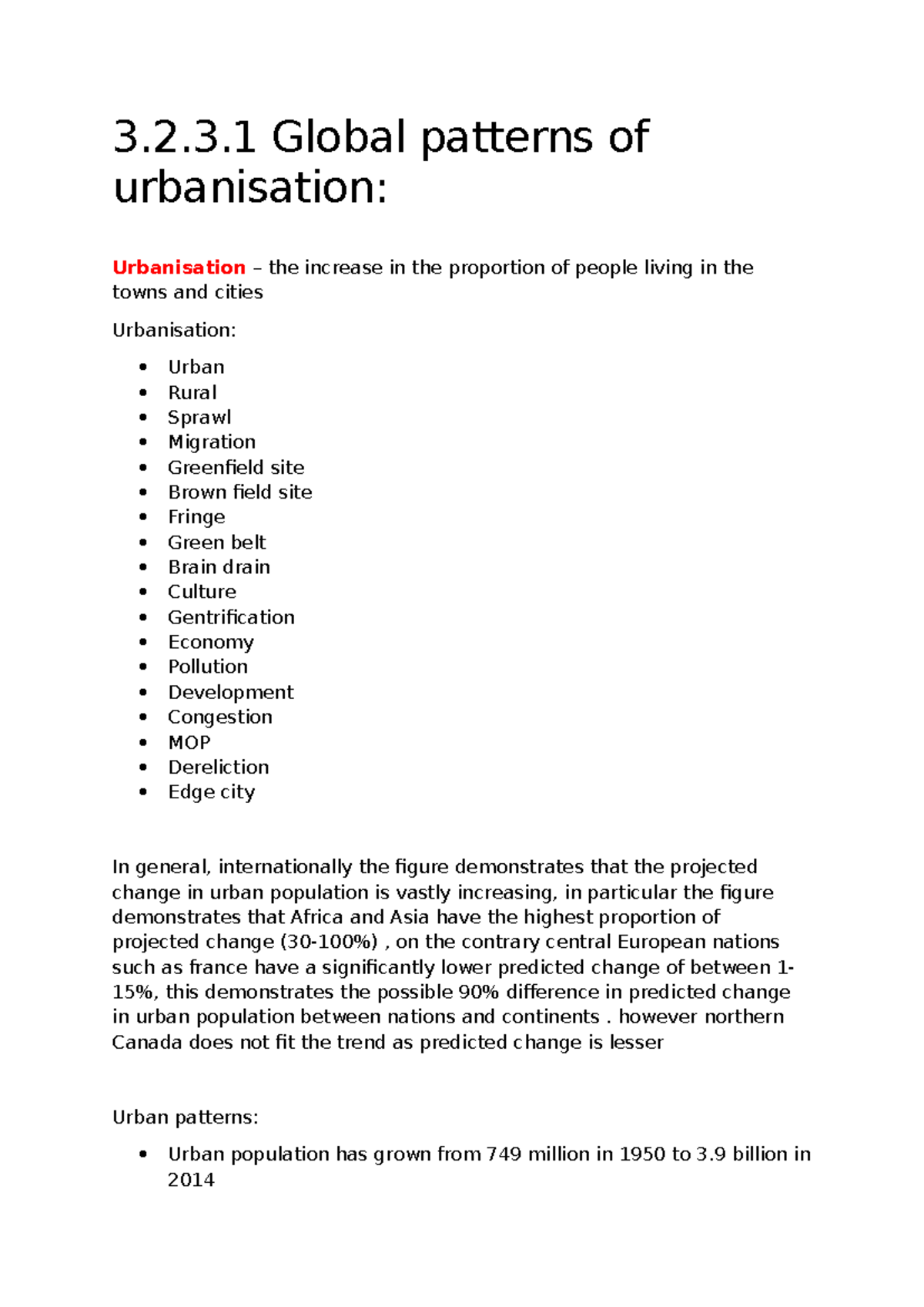 3.2.3.1 Global Patterns of Urbanisation: Trends and Impacts - Studocu