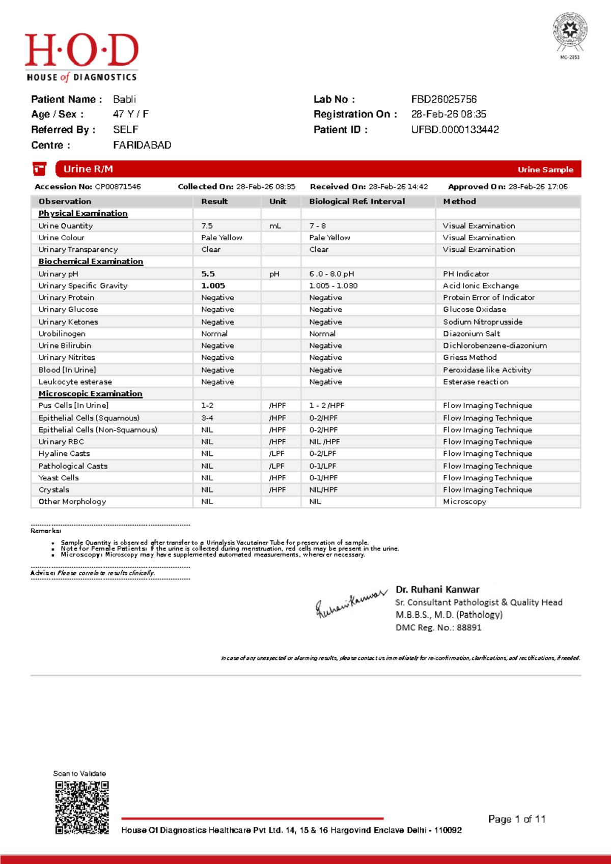Patient Report Summary: Lab Tests for Babli, 47 Y F (FBD26025756) - Studocu