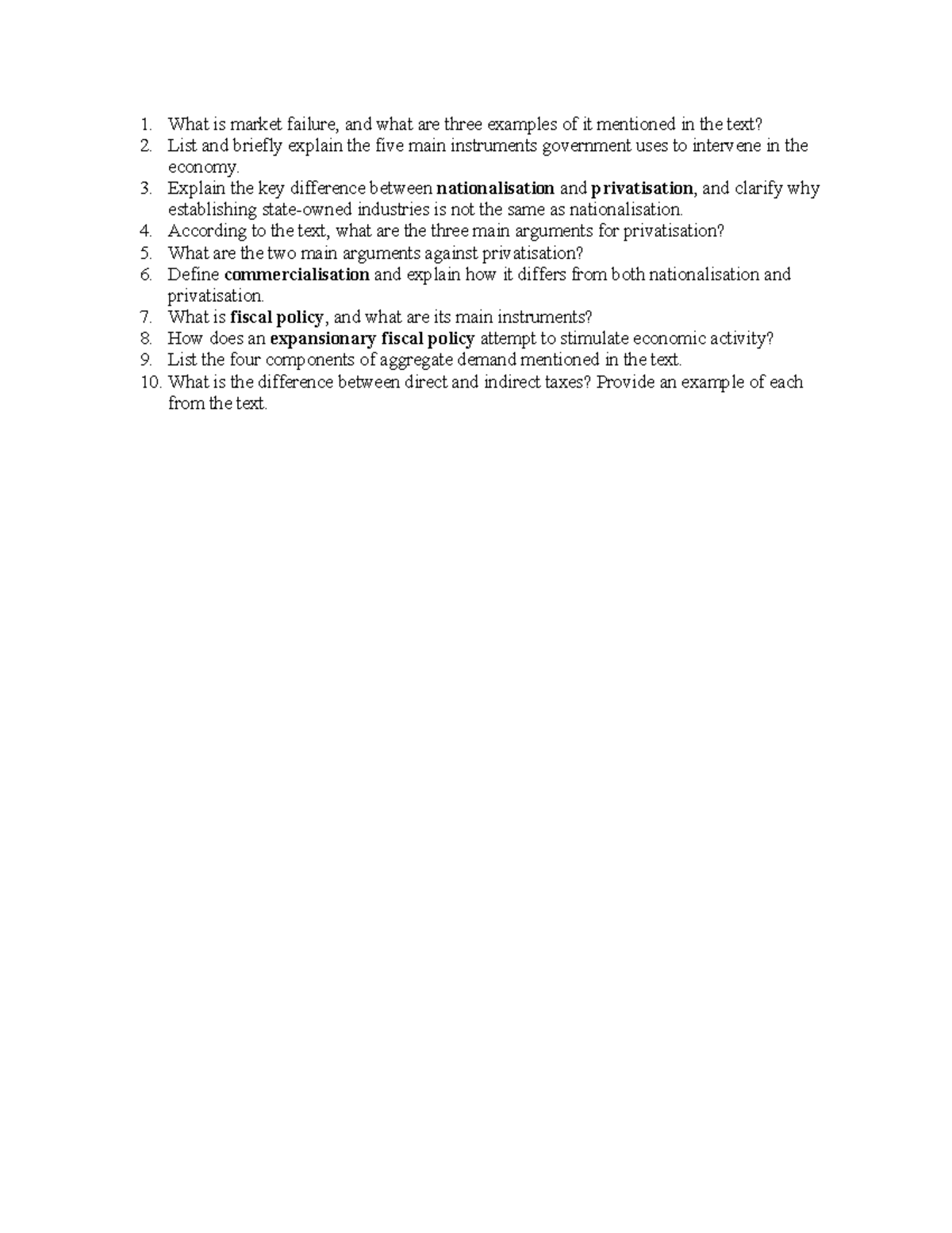 Economics 1B Practice Questions: Market Failure & Government ...
