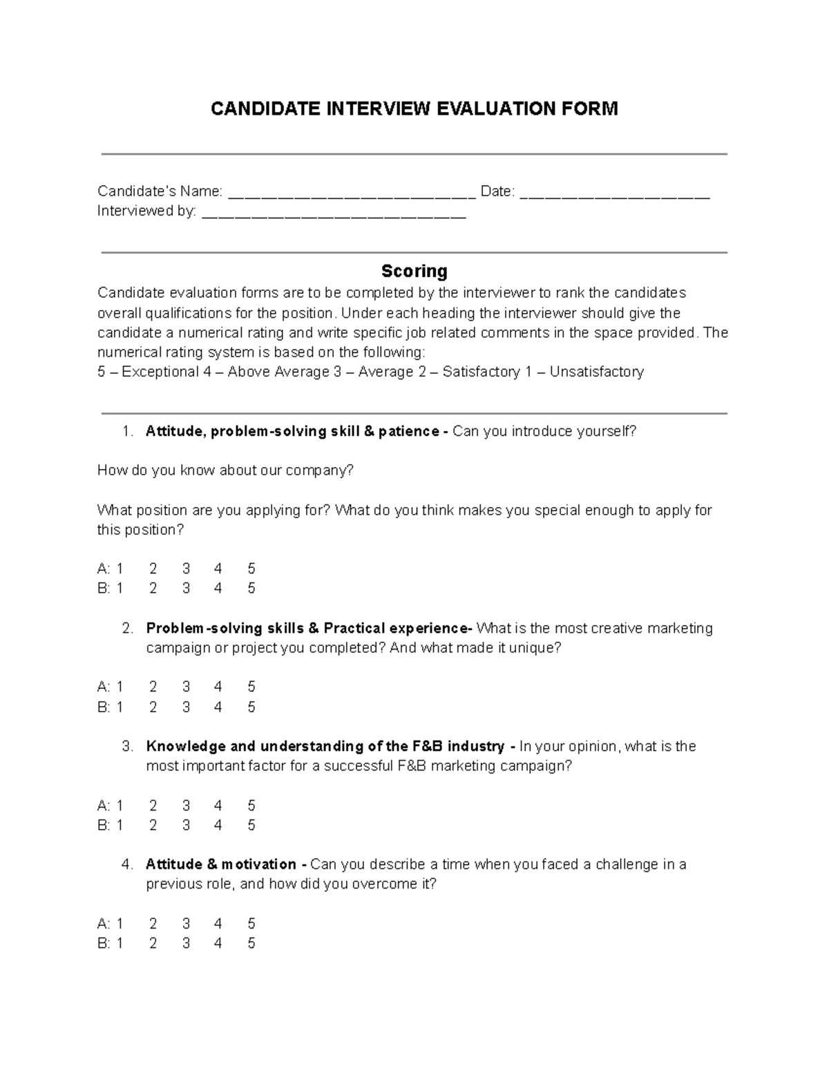 Candidate Interview Evaluation Form - Final Exam - Studocu