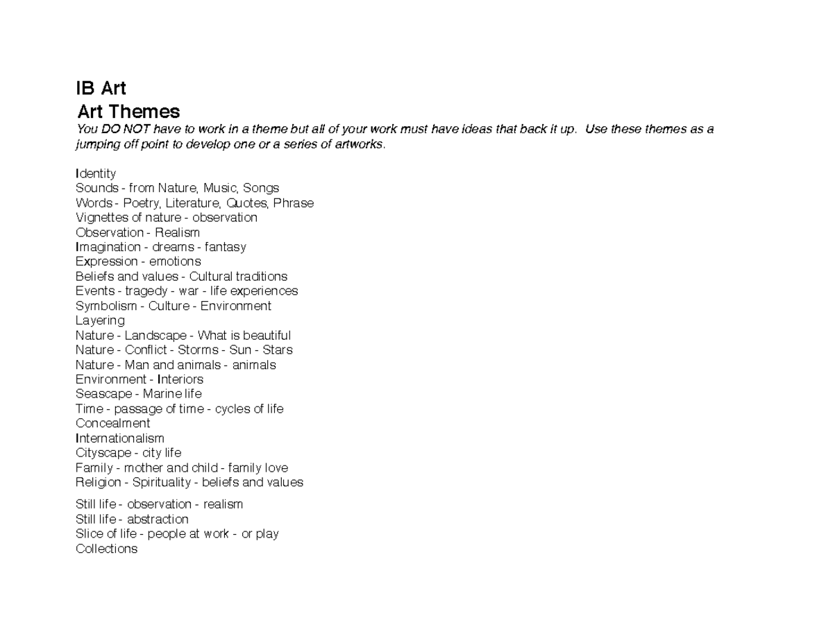 IB Art Themes: Exploring Identity, Nature, and Imagination - Studocu