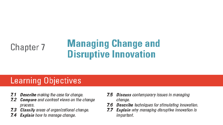 Managing Change and Disruptive Innovation: Chapter 7 Learning Objectives - Studocu