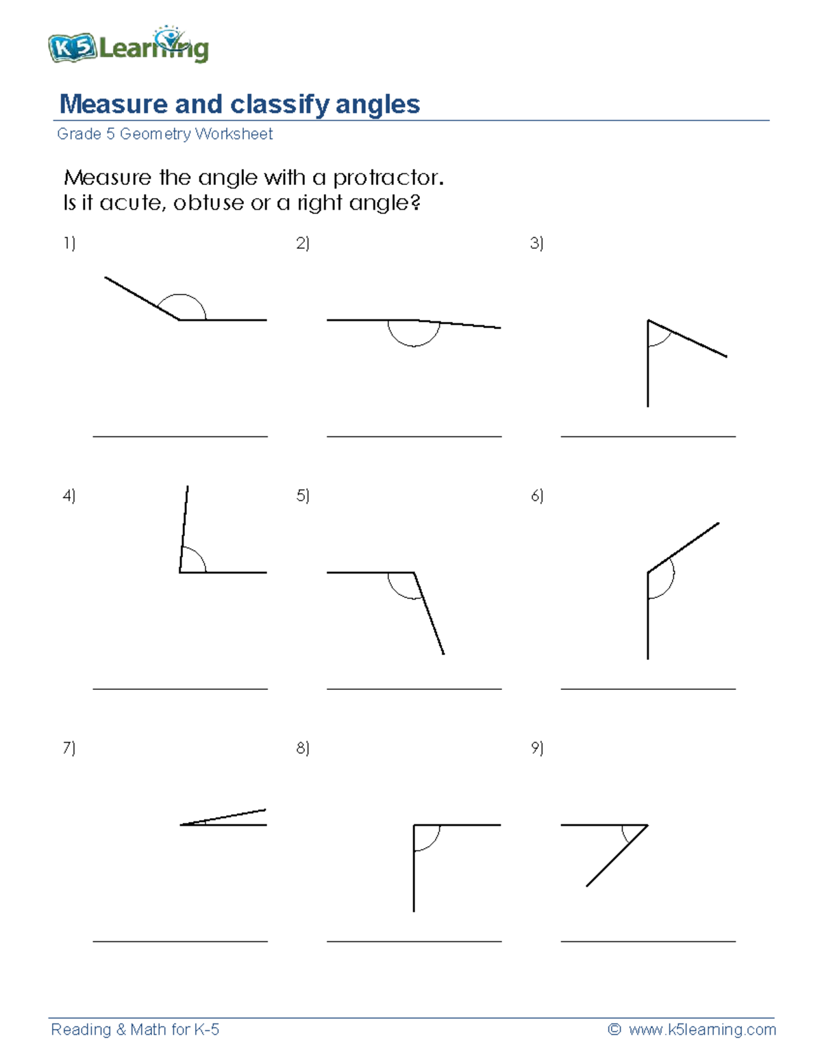 Grade 5 geometry classify measure angles c - f6( Taxation) - Reading ...