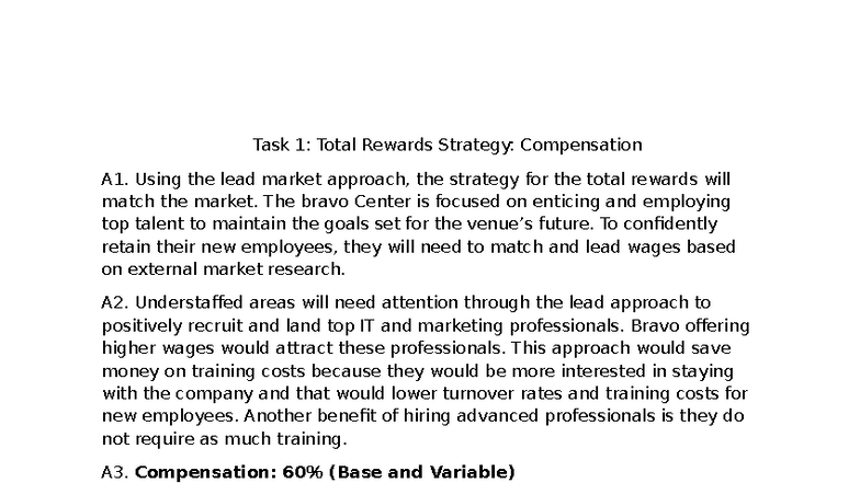 D355 Task1 - task 1 sample - Task 1: Total Rewards Strategy ...