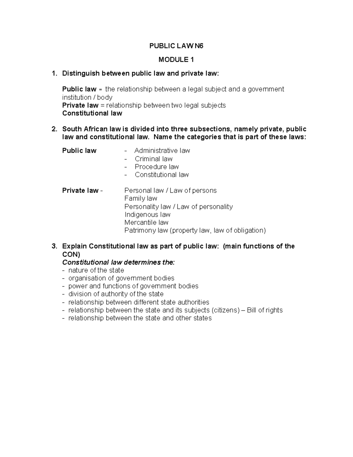 Public Law N Module 1: Key Concepts and Distinctions - Studocu