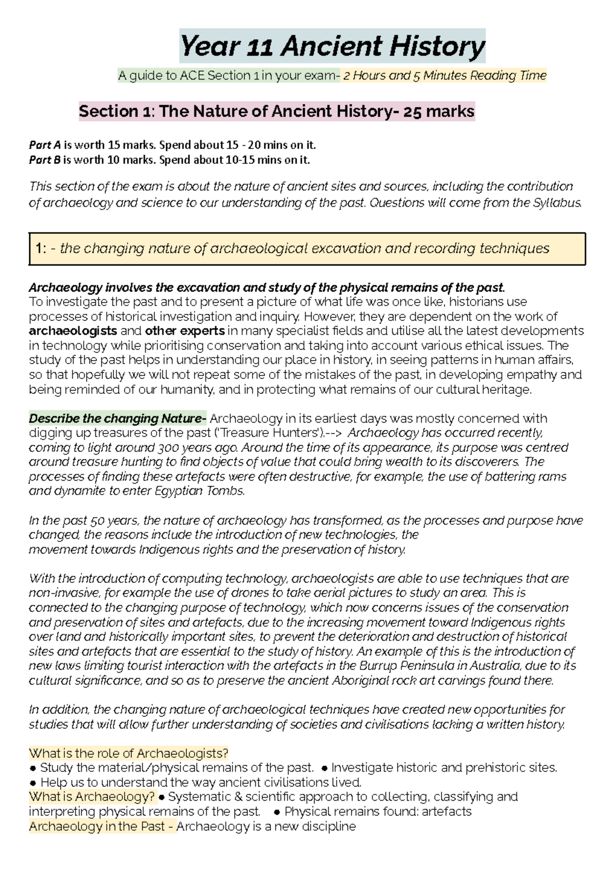 Year 11 Ancient History: Exam Guide on Archaeology Methods & Practices ...