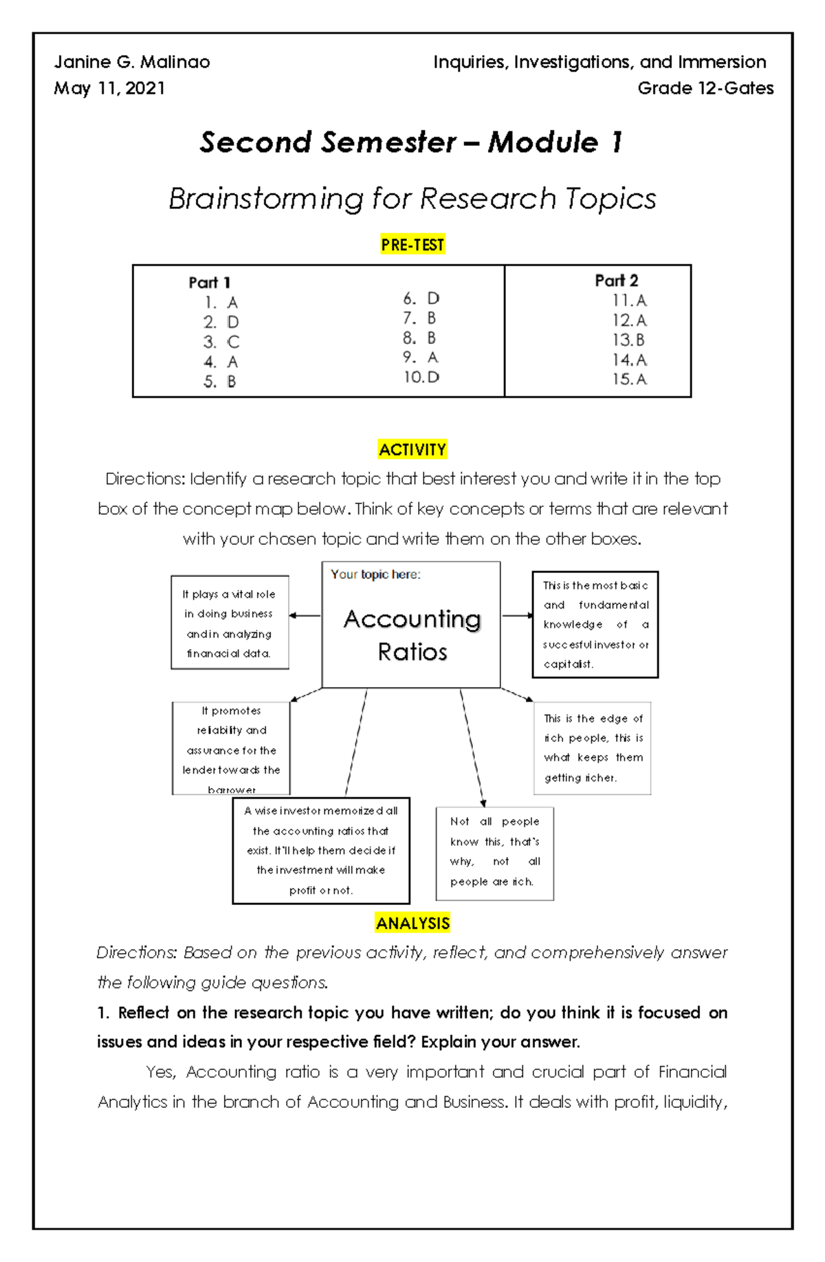 Inquiries Q3 M1 - h Second Semester – Module 1 Brainstorming for ...