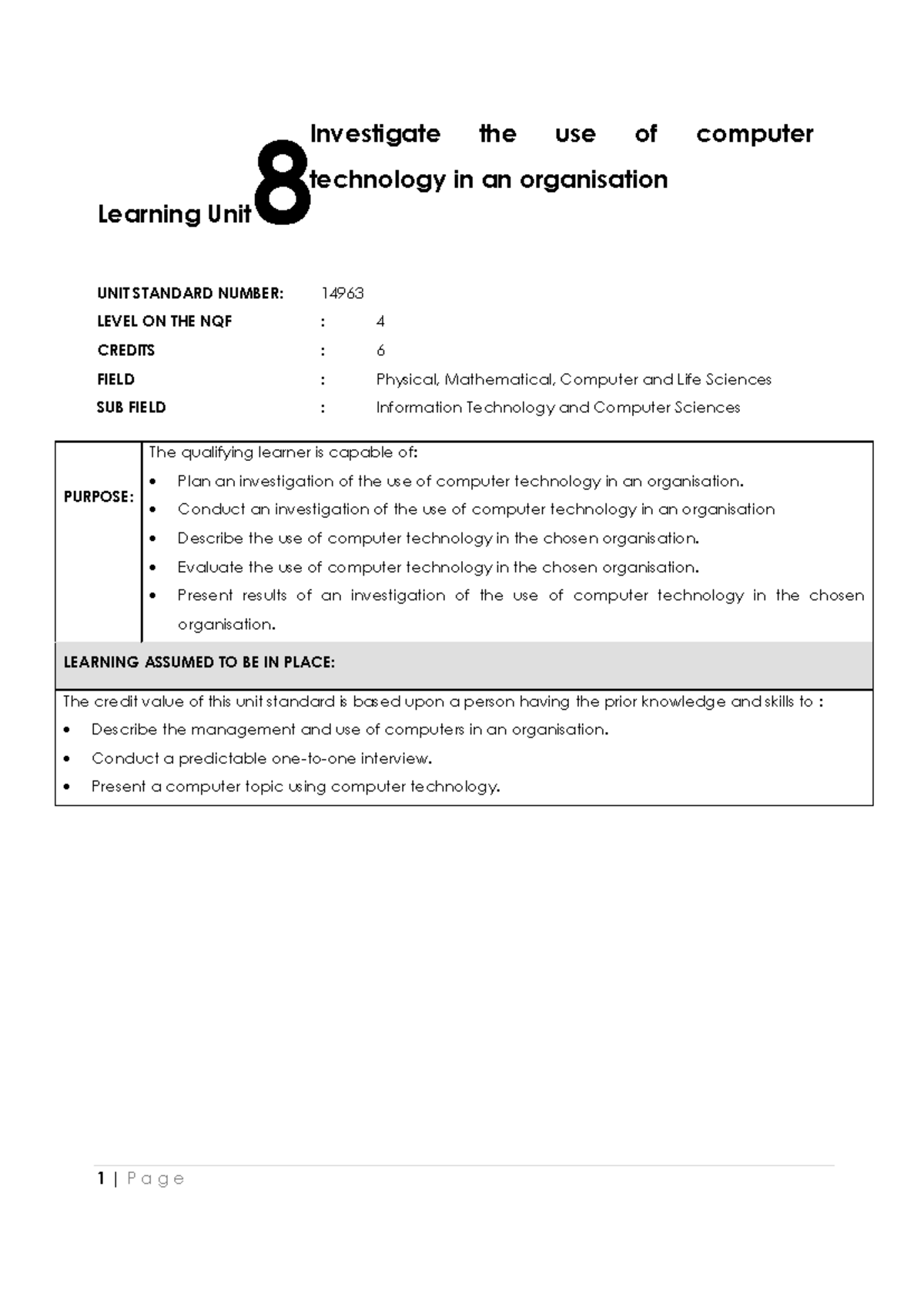 Investigation of Computer Technology Use in Organizations (NQF 4) - Studocu