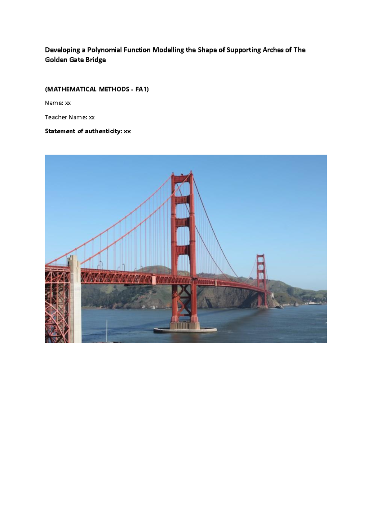 Mathematical Methods FA1: Polynomial Modelling of the Golden Gate ...