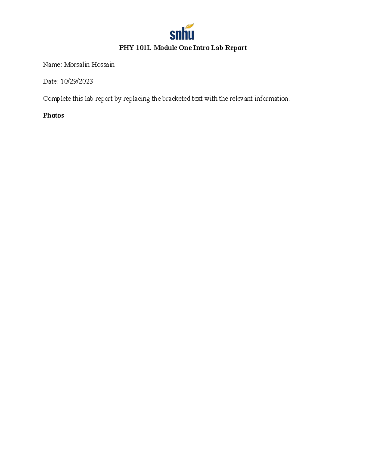 PHY 101L Module One Intro Lab Report - Photos Photo Photo Data Intro ...