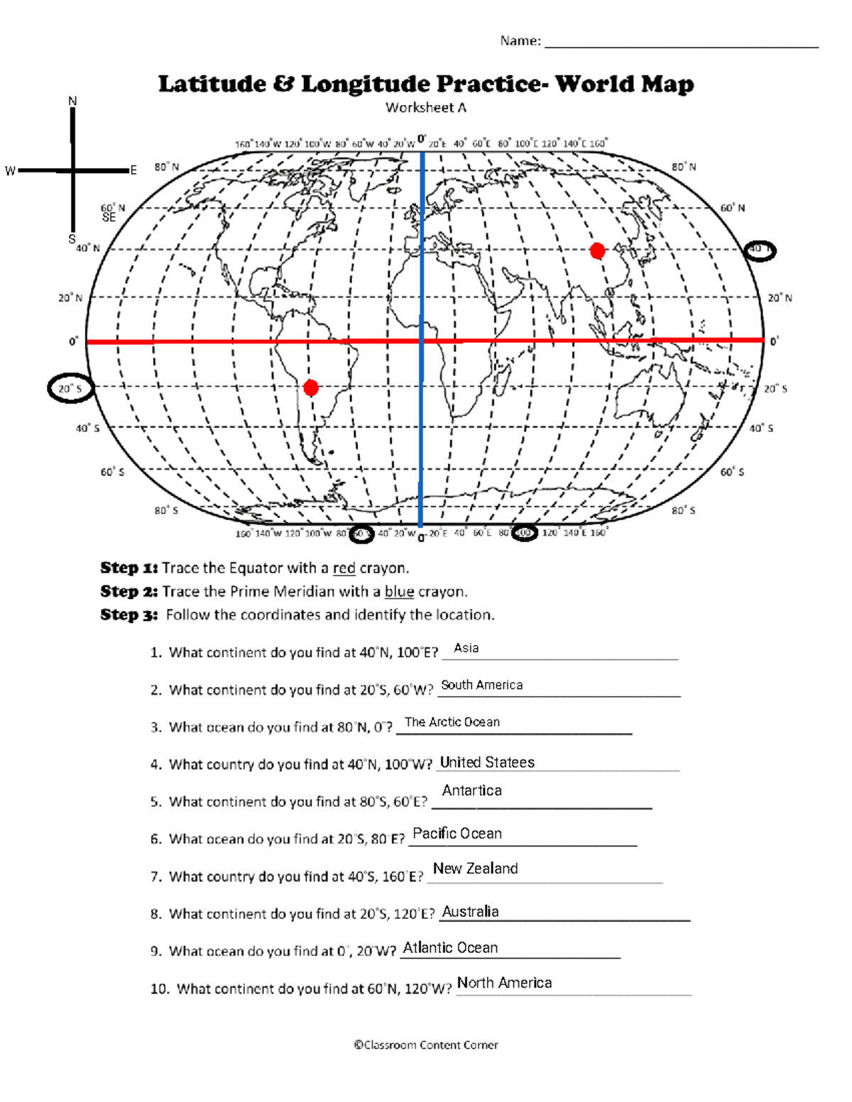 Latitude and Longitude Practice World Map.with - Studocu