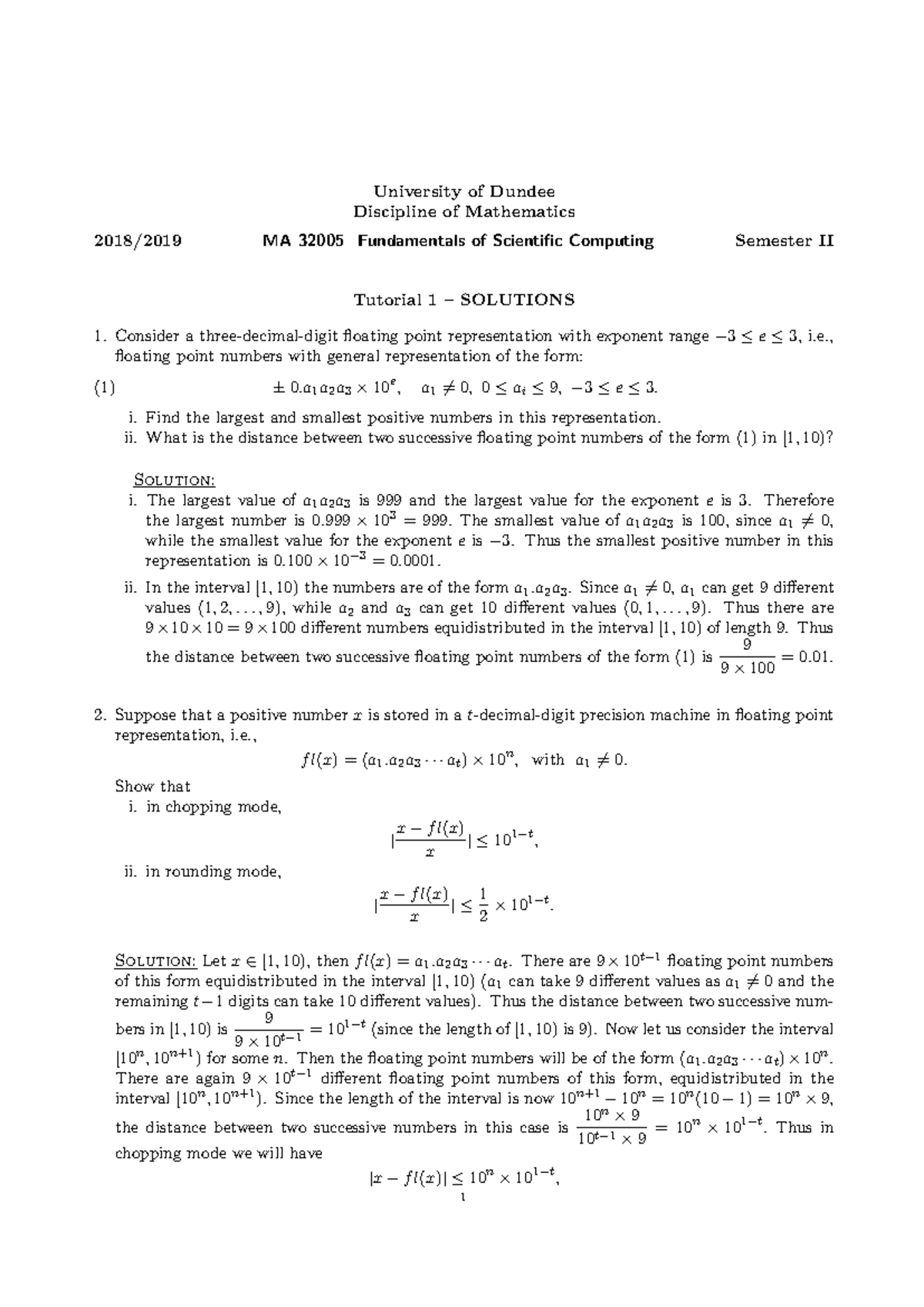 Tutorial 1 - Worksheet 1 - University of Dundee Discipline of ...