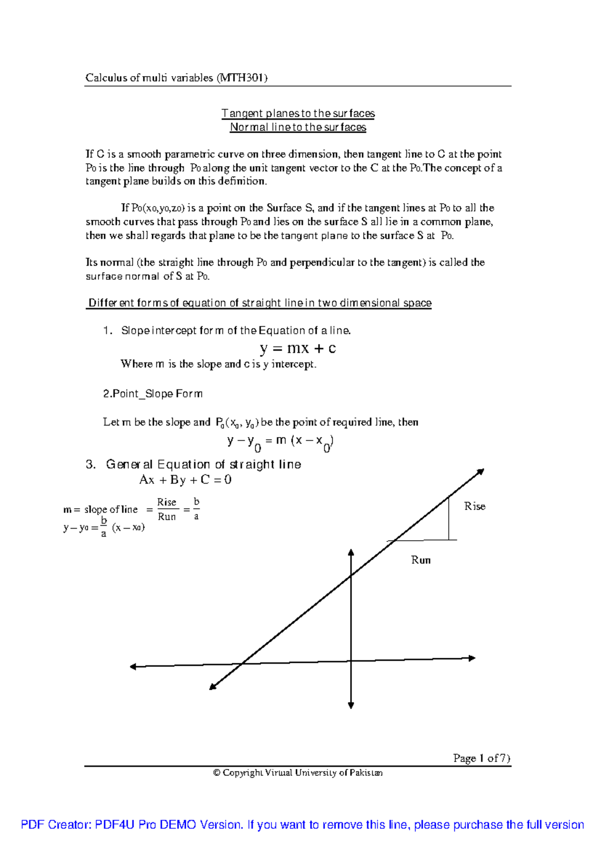 Tangent Planes and Normal Lines in Multivariable Calculus (MTH301 ...