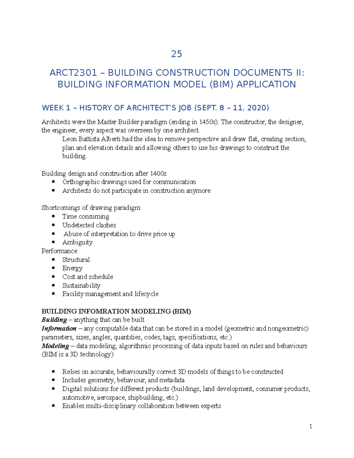 ARCT2301 - Building Construction Documents II: BIM Overview and Notes ...