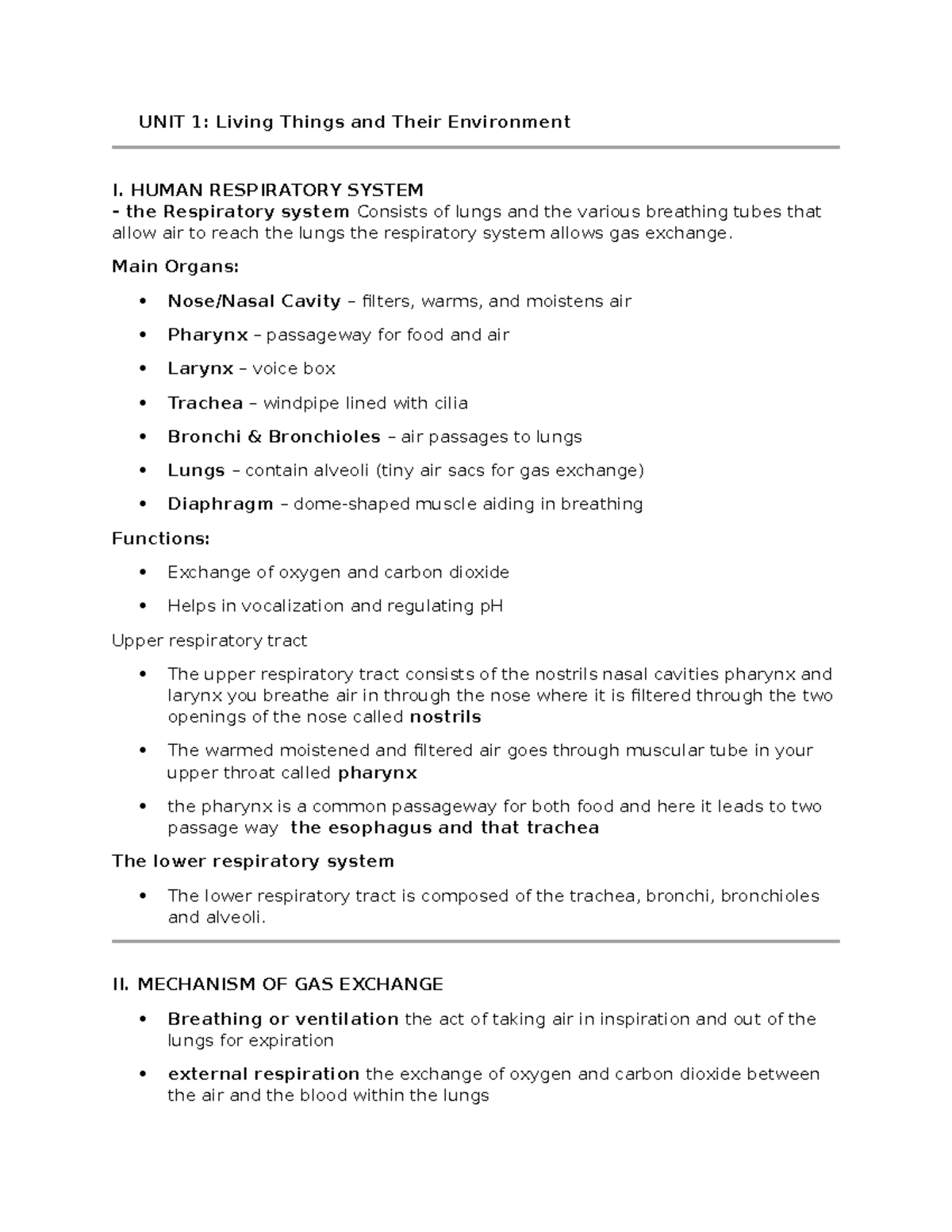 Biology 101: Unit 1 - Human Respiratory System & Genetics Review - Studocu
