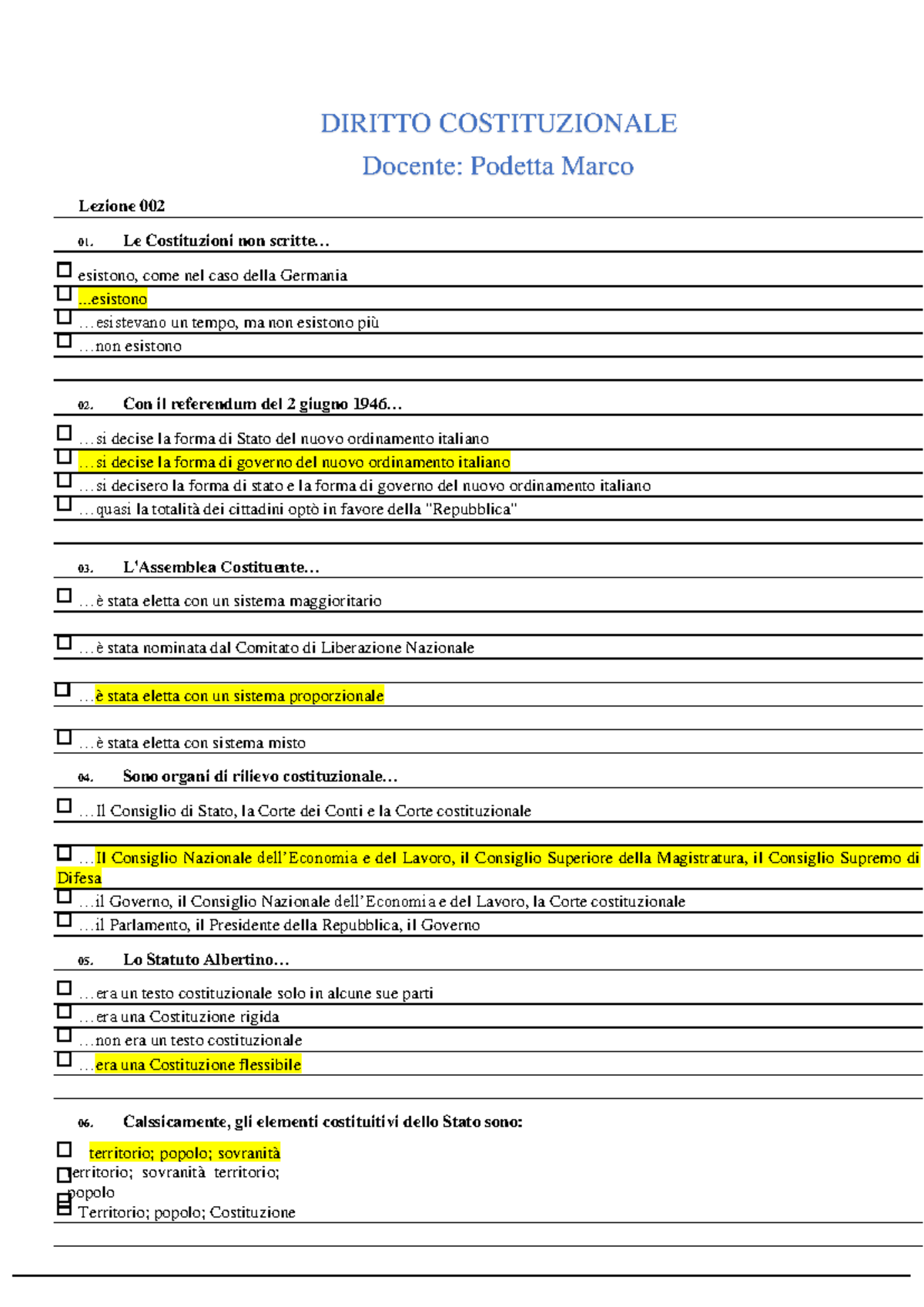Compendio di Diritto Costituzionale: Risposte Aperte e Chiuse (Corso ...