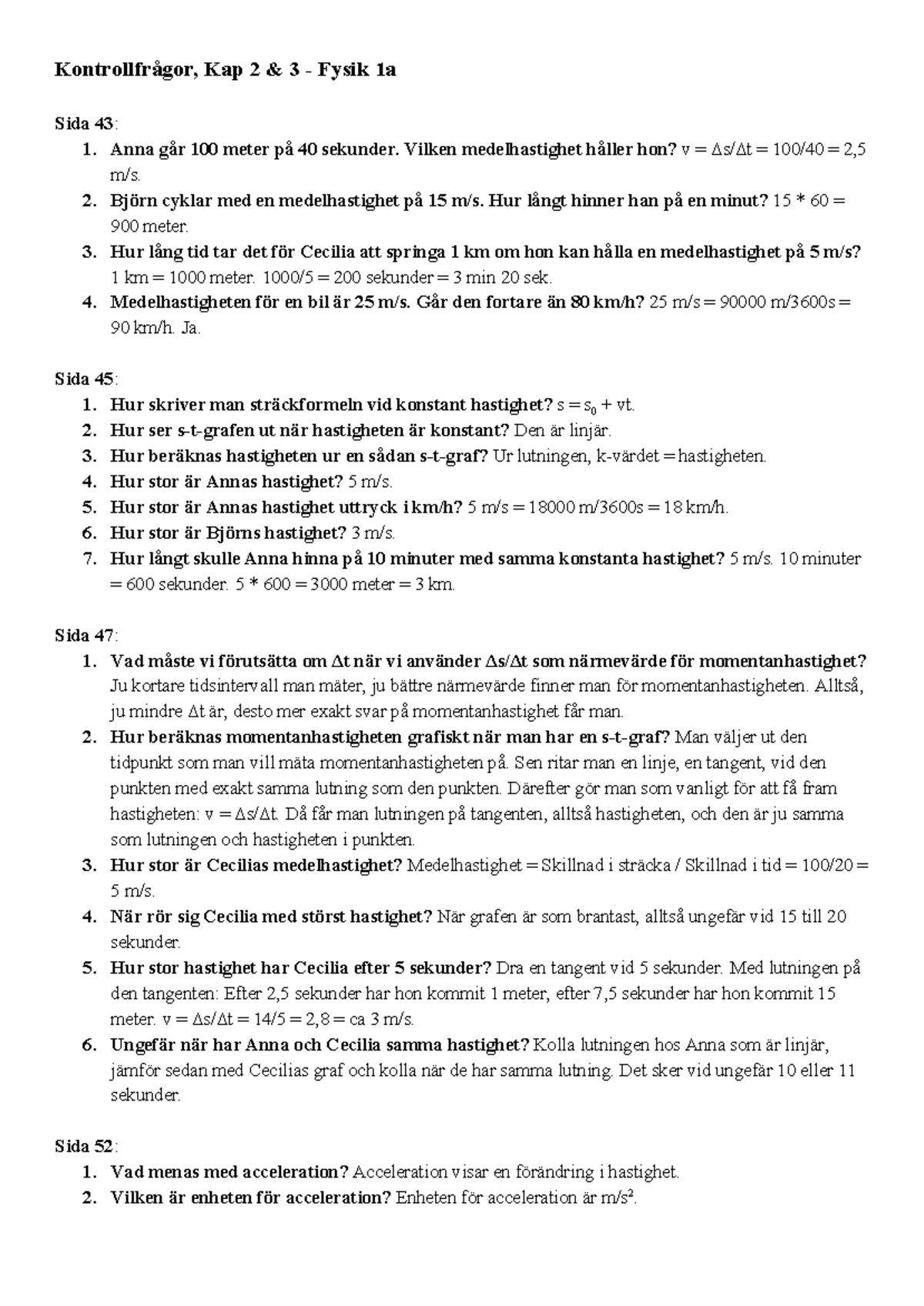 Fysik 1 - uppgifter och övningar - FY 1: F01 Rörelse och Newton’s lagar - Hastighet Centralt ...