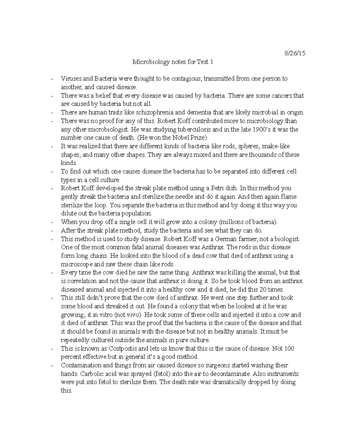Microbiology Test 1 Notes - Key Concepts and Discoveries - Studocu