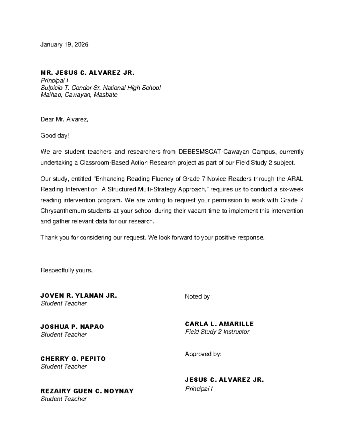 Field Study 2: Principal Consent for Reading Intervention Program - Studocu