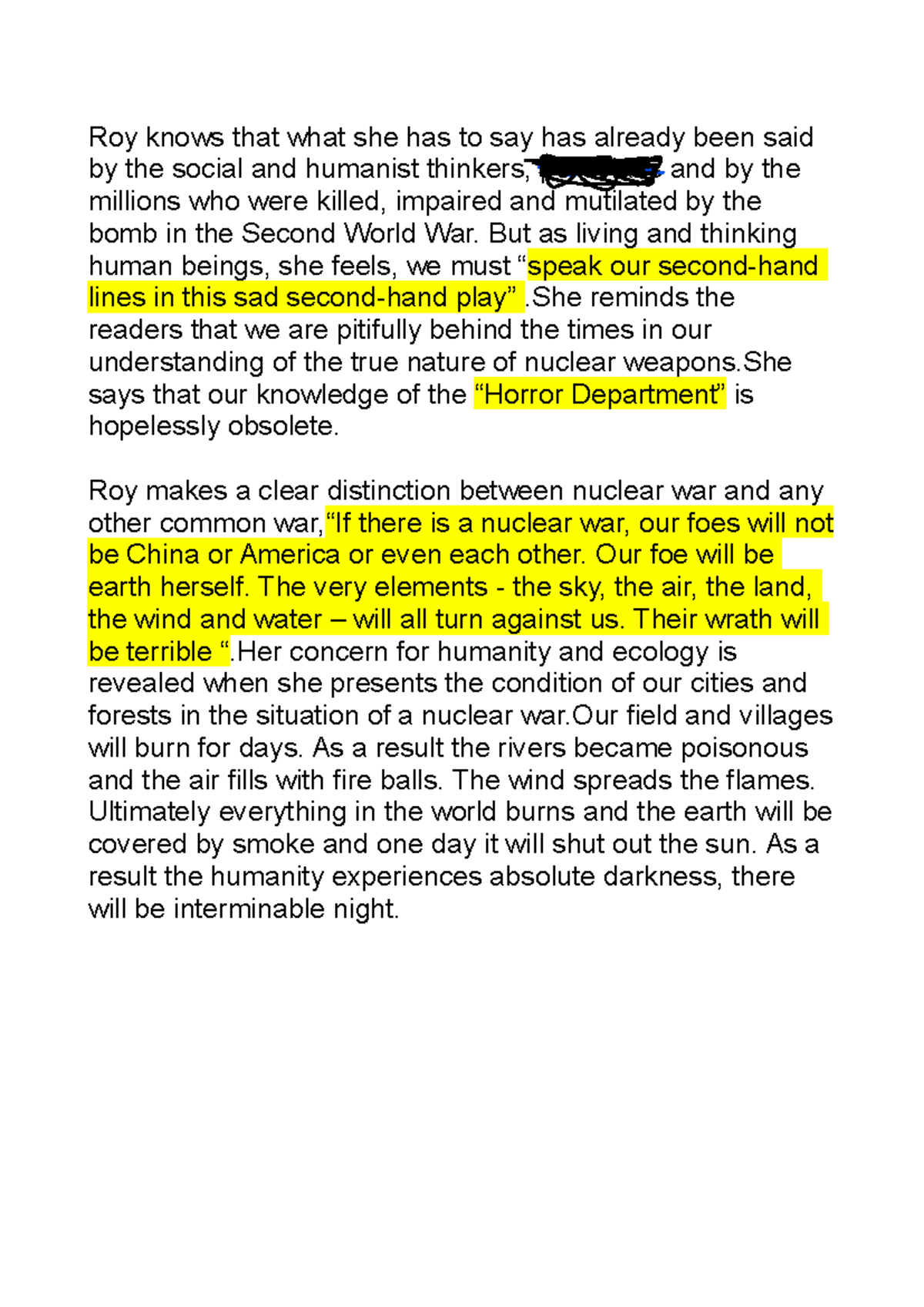 Arundhati Roy: Nuclear Weapons and Their Dangers - Notes - Studocu