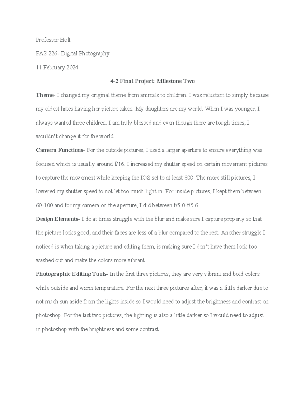FAS 226 - 4-2 Project Milestone One: Digital Photography Insights - Studocu