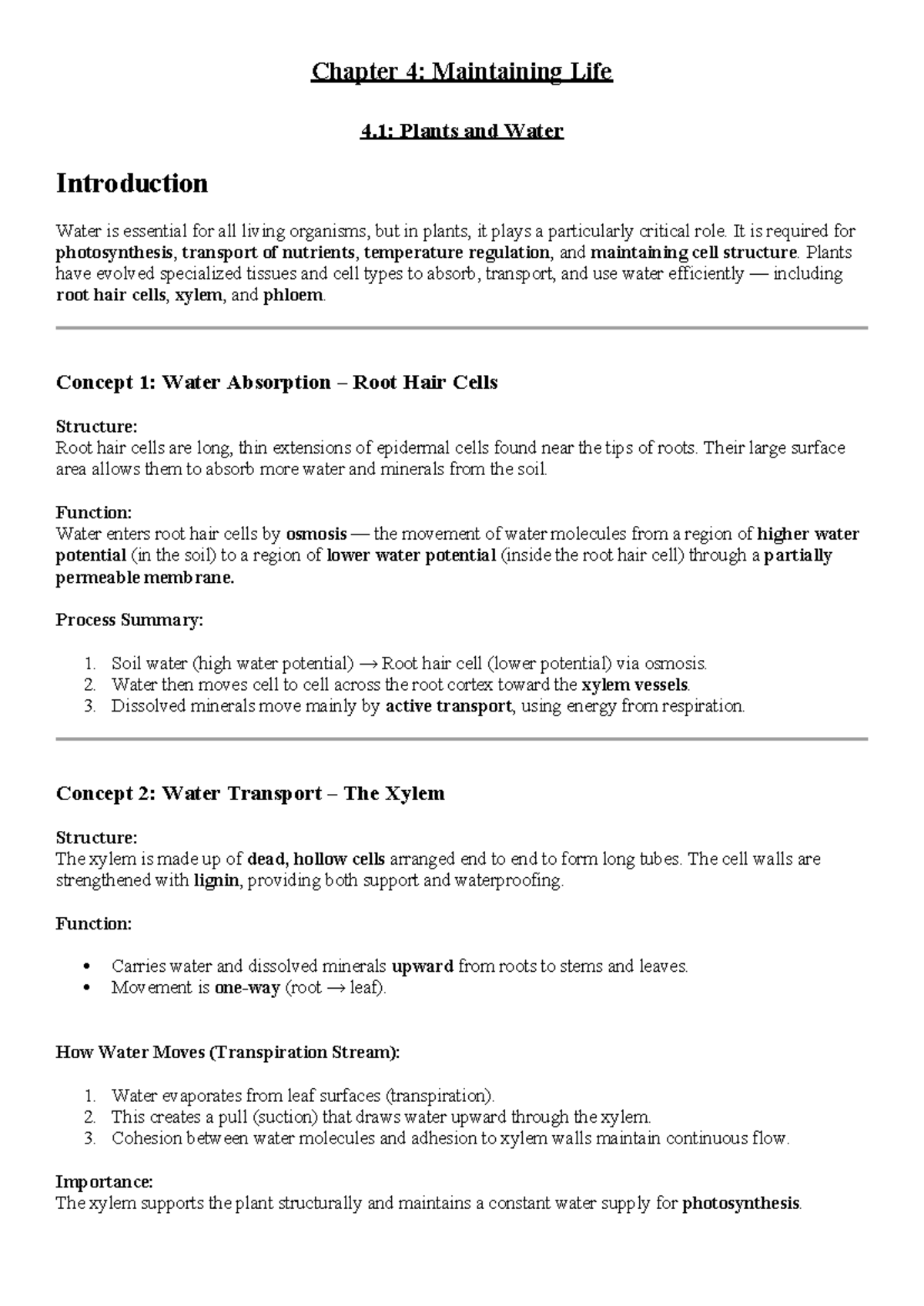 Science Chapter 4 Revision: Plant Water Relations & Fetal Health - Studocu
