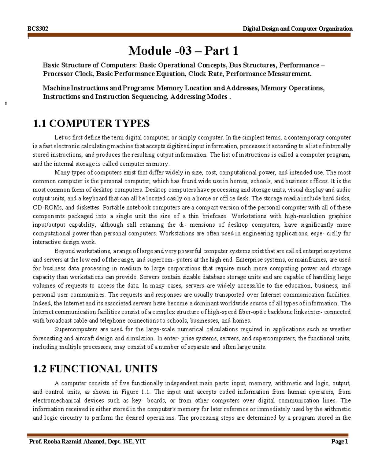 BCS302 Digital Design & Computer Organization: Computer Basics ...