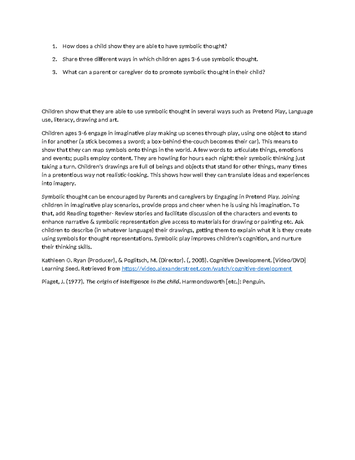 PSY 101 - Unit 3: Understanding Symbolic Thought in Children - Studocu