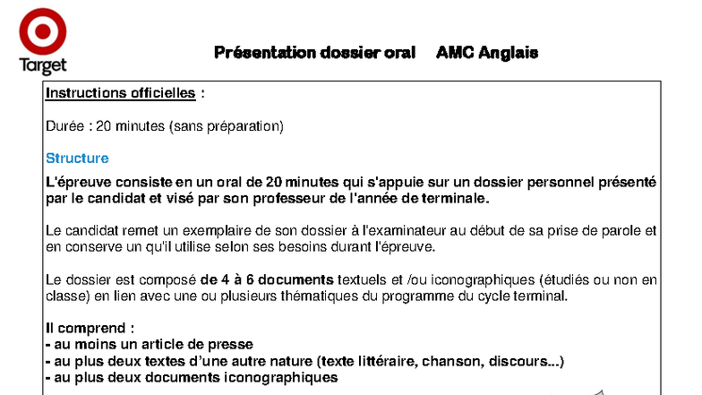 Méthodologie AMC Terminale : Présentation Dossier Oral Anglais - Studocu