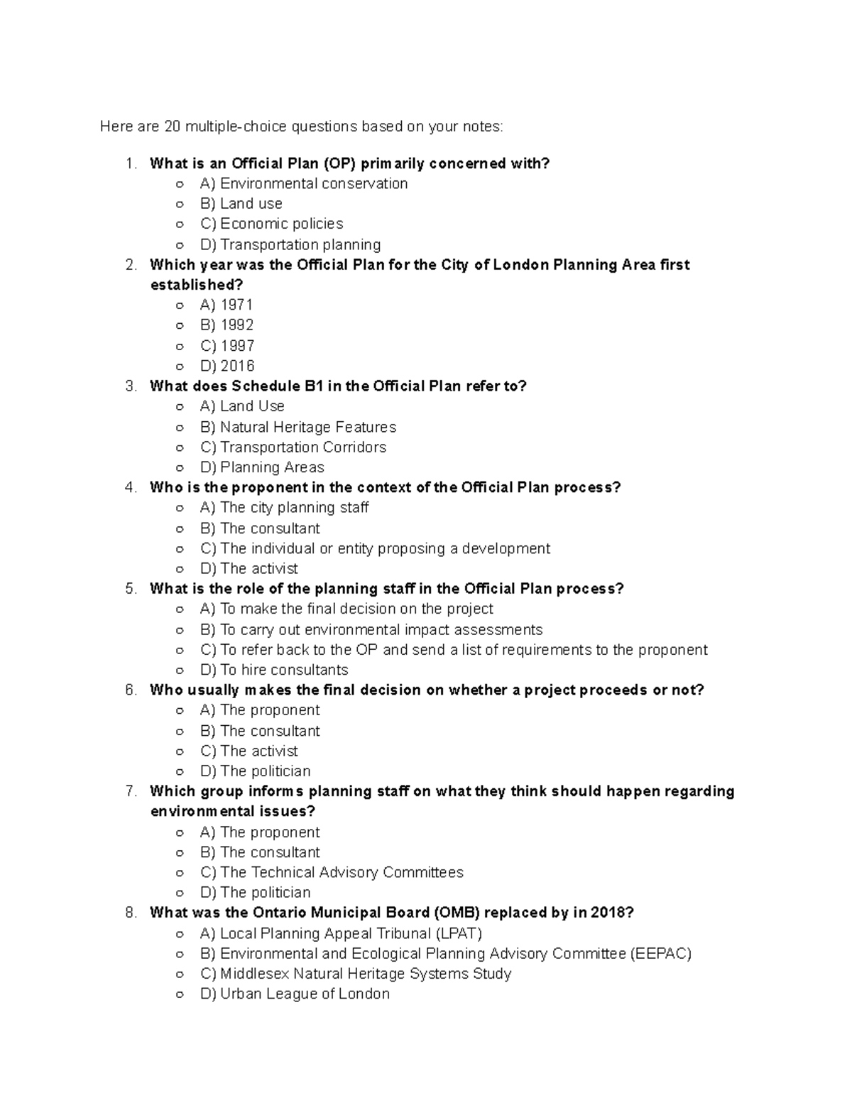 2.1 MC Quiz Notes on Official Plan Concepts - Studocu