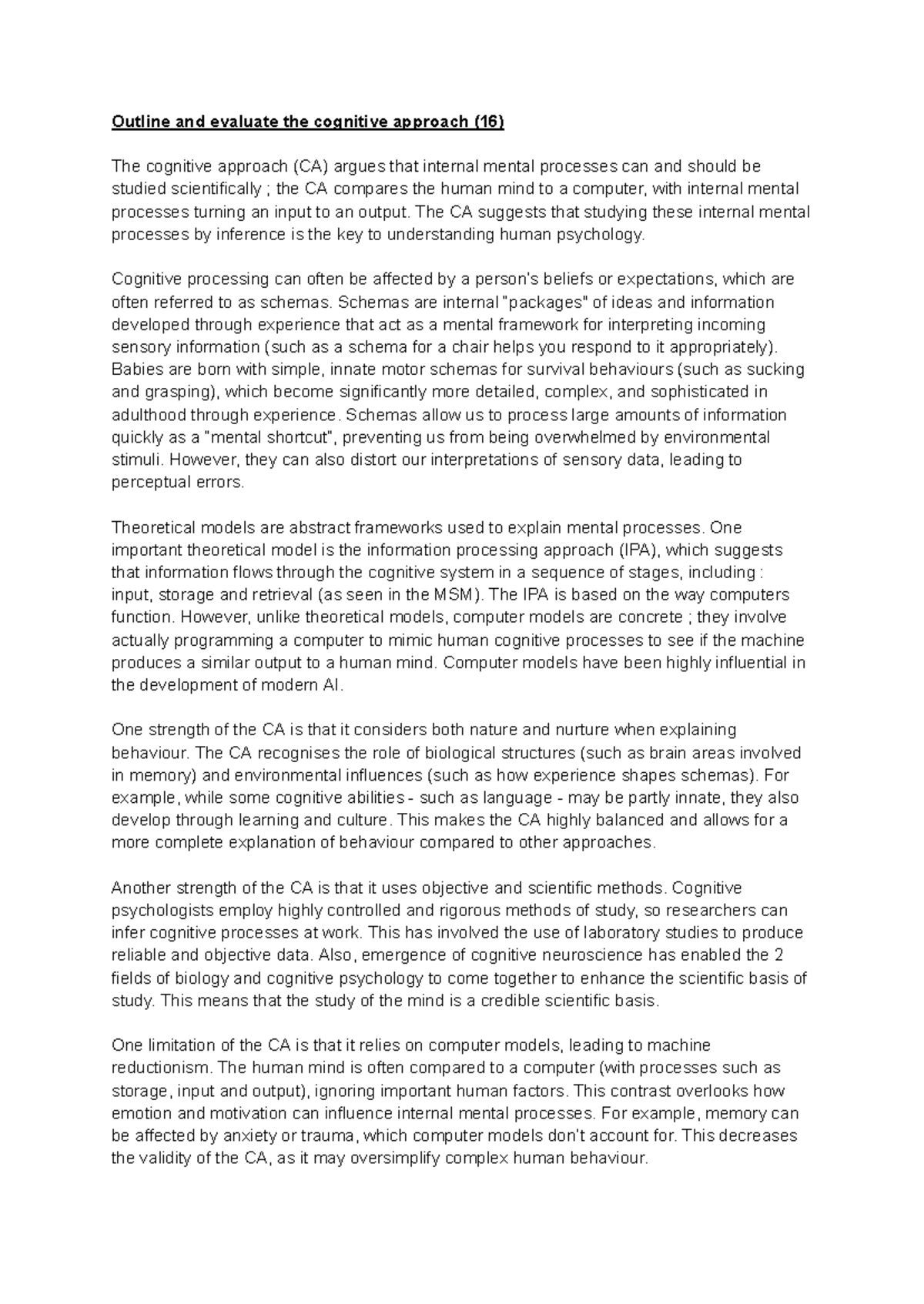 Cognitive Approach Evaluation: Strengths & Limitations (16) - Studocu