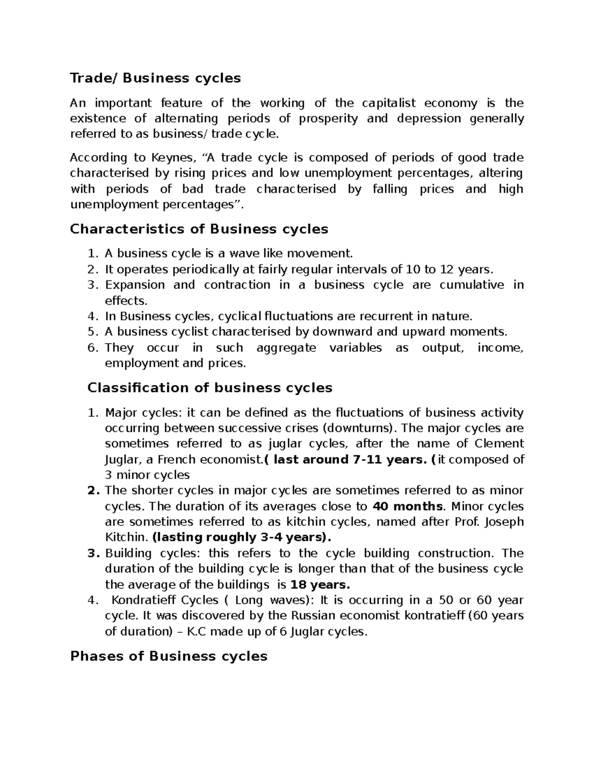 Business Cycles: Understanding Trade Cycles and Their Phases - Studocu